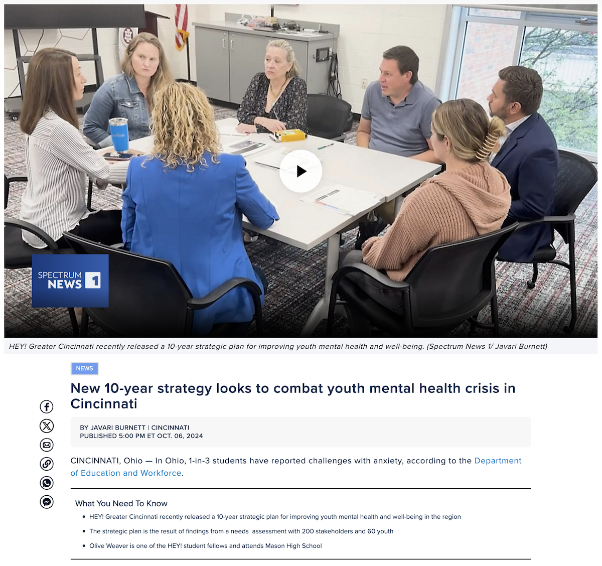 Spectrum News 1 talks to HEY! youth fellow about new strategic plan - HEY!